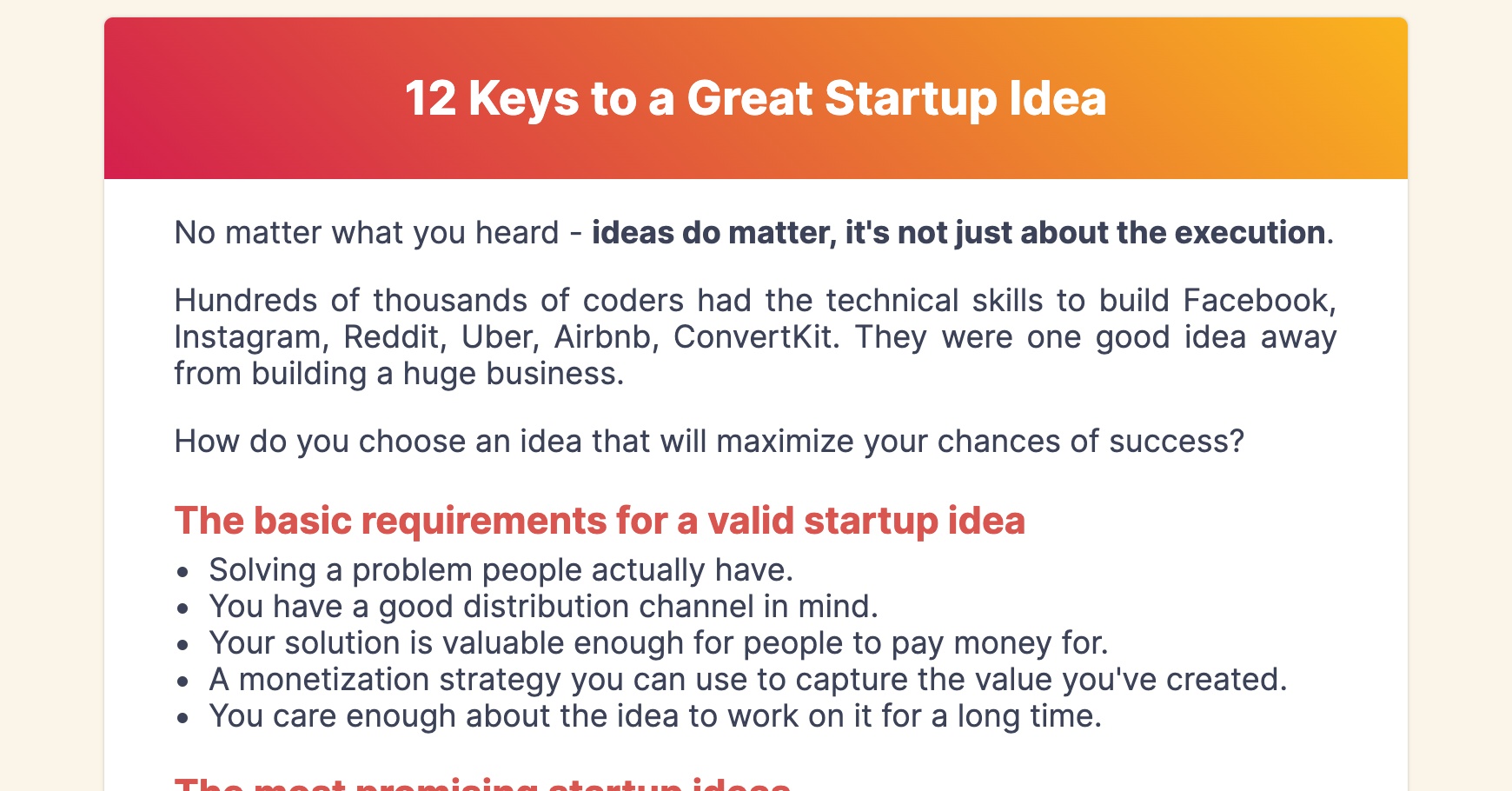 12 Keys to a Great Startup Idea